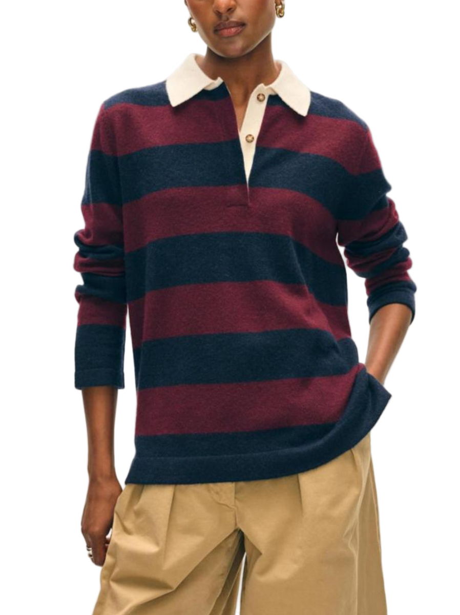 White + Warren Cashmere Rugby Stripe in Deep Navy/Sangria available ...